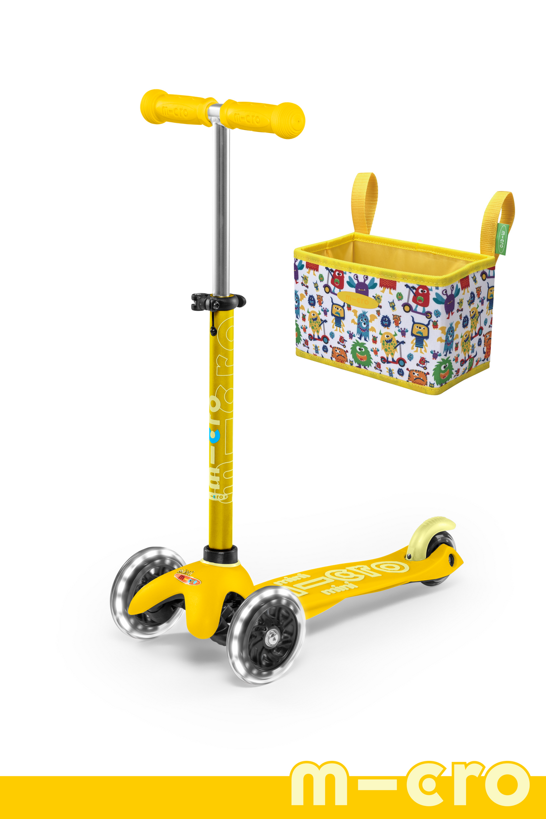 Micro Mini LED Scooter Monster Scooter Basket Bundle Micro Kickboard